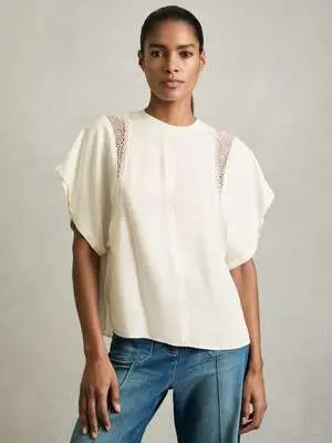 REISS Harlowe Lace-insert T-shirt