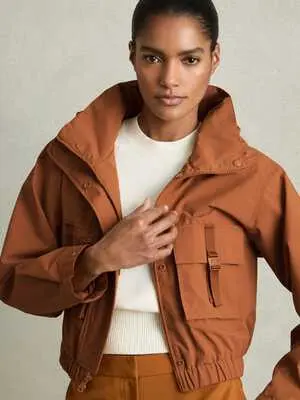 REISS Connie Technical Hooded Utility Jacket - Rust