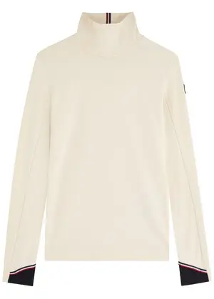 Moncler Logo-appliquéd Stretch-jersey Top - Cream