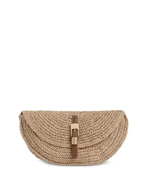 REISS Aria Half Moon Raffia Clutch