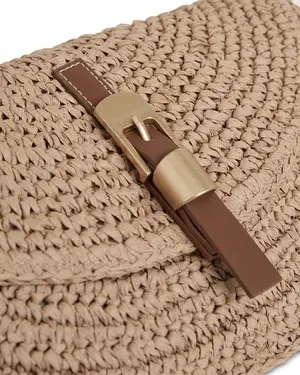 REISS Aria Half Moon Raffia Clutch