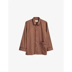 HAY Outline Contrast-piping Cotton Pyjama Shirt - Milk Chocolate