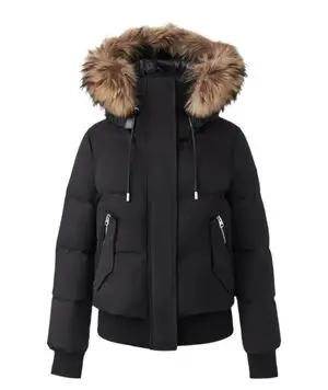 Mackage NEFI-FZ Down Bomber Jacket With Fur Trimmed Hood Black