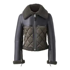 Mackage Tulip Quilted Sheepskin Jacket With Shearling Trim - Dark Olive