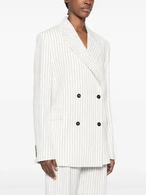 Loulou De Saison Loulou Studio Striped Double-breasted Blazer - White
