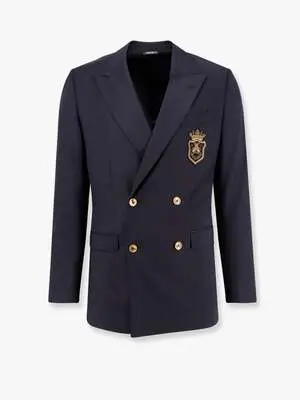 Dolce & Gabbana Stretch Virgin Wool Blazer With Frontal Logo Patch