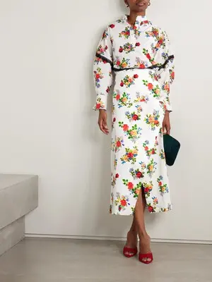 KIKA VARGAS Mj Lace-trimmed Floral-print Top