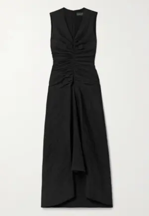 Brandon Maxwell Linen Ruched Dress - Black