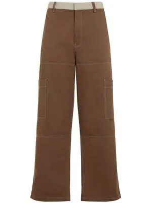 Off-White Cotton Trousers - Brown