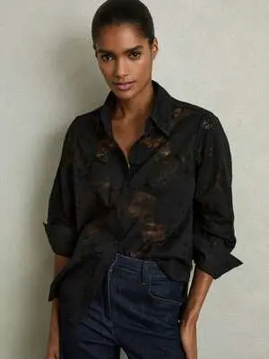 REISS Lacey Lace-front Shirt