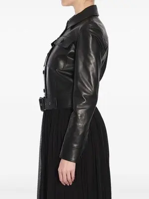 Saint Laurent Cropped Leather Jacket - Black