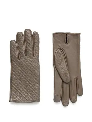 Hugo Boss Embossed Leather Gloves - Neutrals