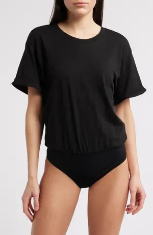 Wit & Wisdom Stretch Cotton Crewneck Bodysuit - Black