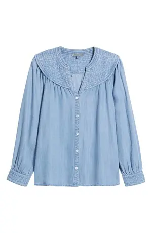 Wit & Wisdom Split Neck Balloon Sleeve Top - Light Blue