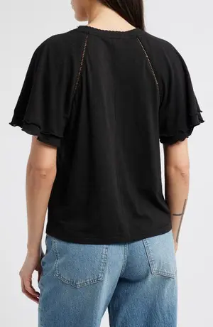 Wit & Wisdom Flutter Sleeve Top - Black