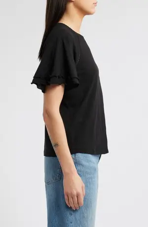 Wit & Wisdom Flutter Sleeve Top - Black