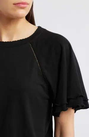 Wit & Wisdom Flutter Sleeve Top - Black