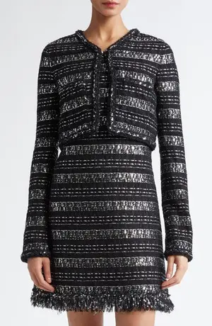 Giambattista Valli Sequin & Metallic Tweed Crop Jacket