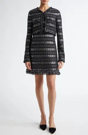 Giambattista Valli Sequin & Metallic Tweed Crop Jacket