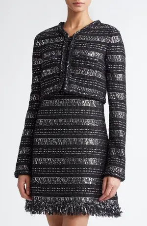Giambattista Valli Sequin & Metallic Tweed Crop Jacket