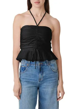 Habitual Ruched Halter Top - Black
