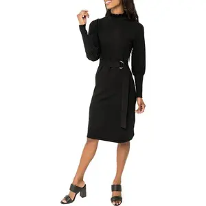 GIBSONLOOK Belted Mock Neck Sweater Dress