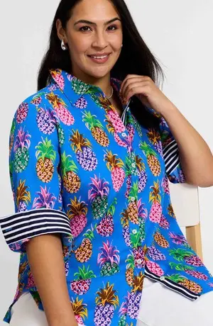 Foxcroft Zoey Pineapple Print Cotton Shirt