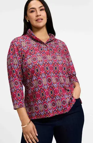 Foxcroft Tammy Tile Print Jersey Top