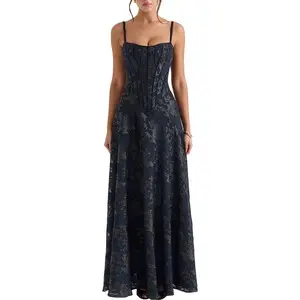 House Of Cb Esme Fil Coupé Gown - Navy