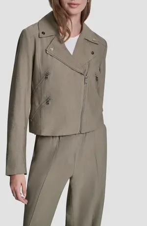 Dkny Crinkle Moto Jacket - Light Fatigue