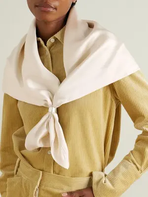 Another Tomorrow Embroidered Satin Scarf - Neutrals