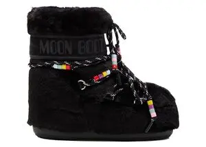 Moon Boot Icon Faux-Fur Low Boot With Beads Black