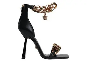 Versace Medusa Chain Heel Sandals - Black/gold