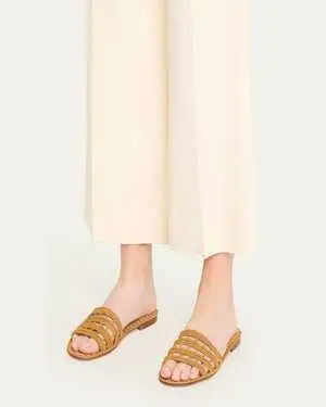 Carrie Forbes Alana Raffia Flat Sandals - Cognac