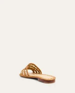 Carrie Forbes Alana Raffia Flat Sandals - Cognac