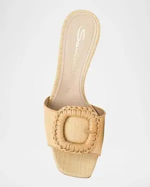 Santoni Marta Raffia Mule Sandals - Beige