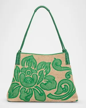 Etro Etro Libra Raffia And Leather Shoulder Bag - Green