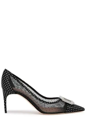 MALONE SOULIERS Malone Souliers Monroe 70 Polka-Dot Mesh Pumps - Black