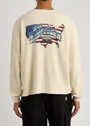CHERRY LOS ANGELES Printed Waffle-knit Cotton Top