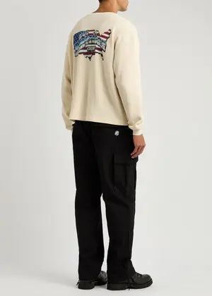 CHERRY LOS ANGELES Printed Waffle-knit Cotton Top