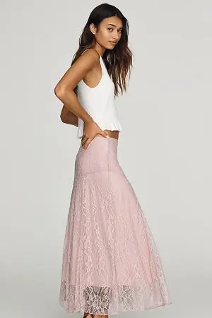 Anthropologie Asymmetric Drop-waist Lace Midi Skirt