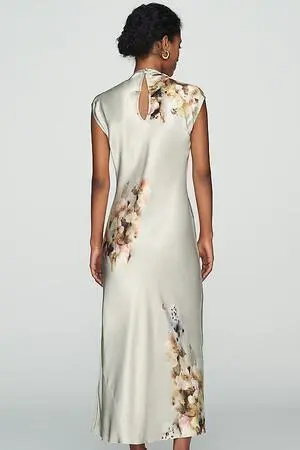 Maeve Mock-neck Midi Slip Dress - Green Pattern