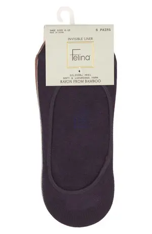 Felina 6-pack Liner Socks - Blue/ Brown/ Grey