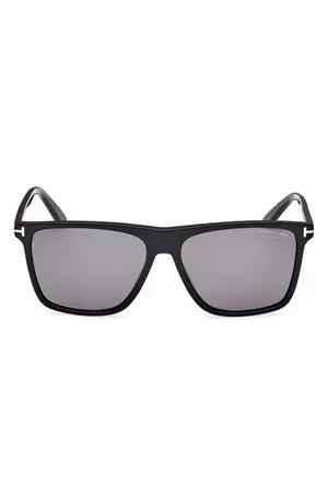 TOM FORD Fletcher 57mm Polarized Square Sunglasses - Black Eco /t Logo /smoke