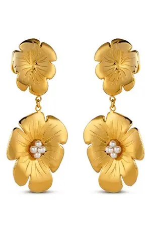 CHRISTINA CARUSO Double Poppy Drop Earrings - 14k Gold