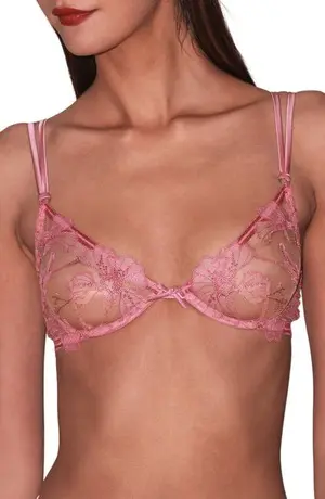 Fleur Du Mal Harper Embroidered Underwire Demi Bra - Pink Cadillac