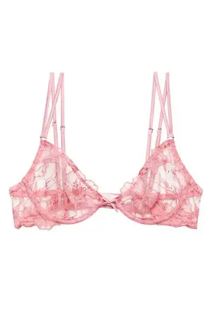 FLEUR DU MAL Harper Embroidered Underwire Demi Bra - Pink Cadillac