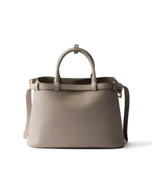 Prada Leather Handbag With Buckle Detail And Double Belt - Grey