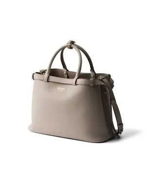 Prada Leather Handbag With Buckle Detail And Double Belt - Grey