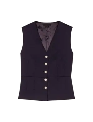 Maje Wool Blend Sleeveless Jacket - Navy